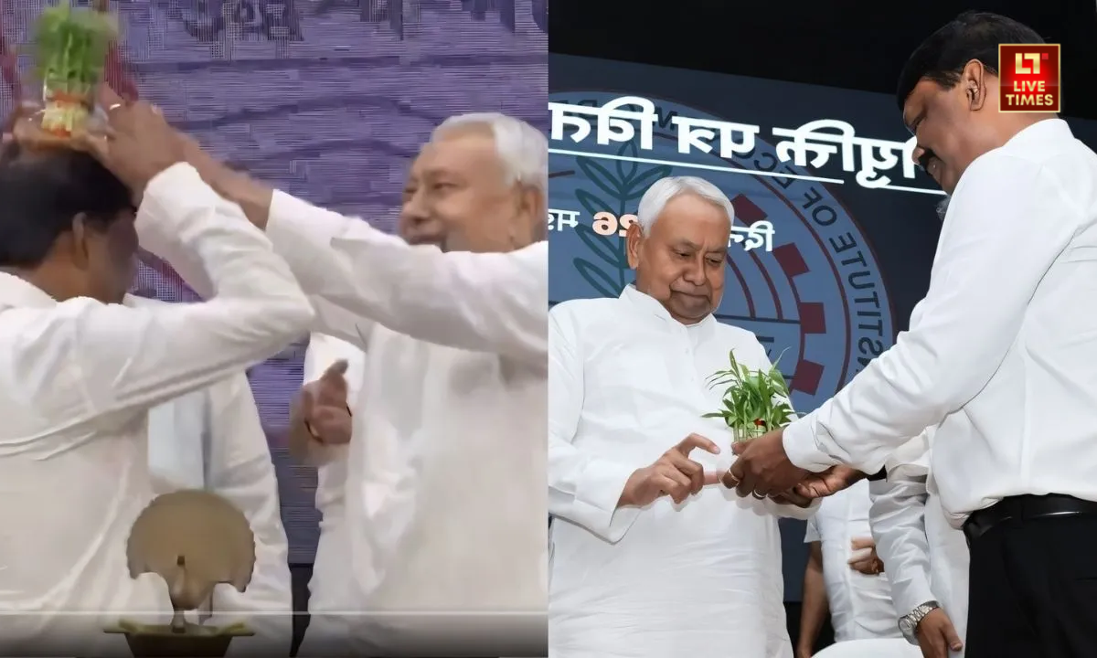 नीतीश कुमार की फिर अजीब हरकत, IAS अधिकारी के सिर पर रखा गमला